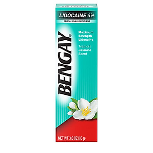 Bengay Pain Relieving Lidocaine Cream, Non-Greasy Topical Analgesic Cream with The Maximum Strength Numbing Relief of 4% Lidocaine HCl, Pleasant and Soothing Tropical Jasmine Scent, 3 oz