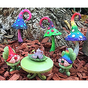 Miniature Fairy Garden Furniture Set: Leaf Bistro Set with Tea Set for Fairies and Garden Gnomes