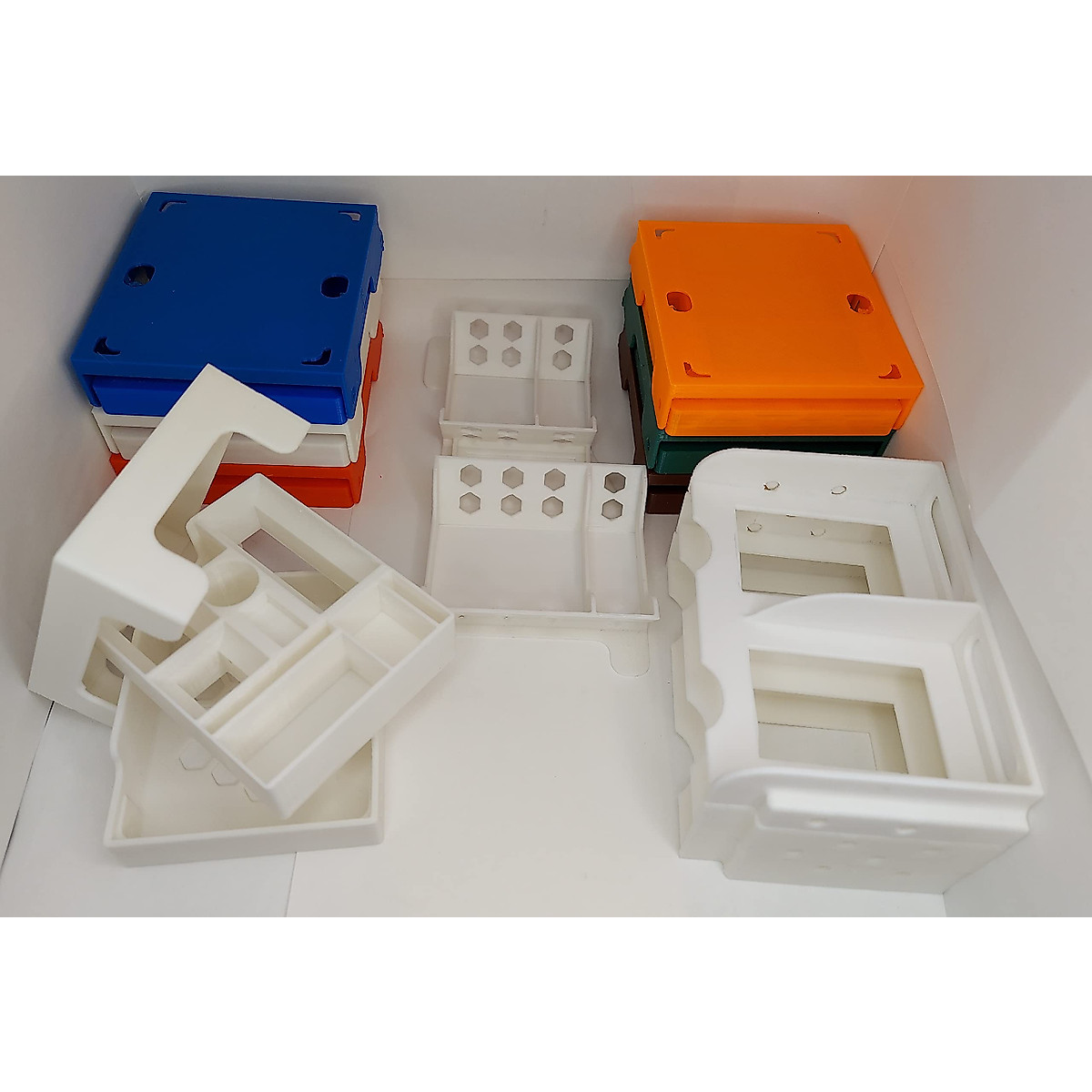 Organizer Insert Compatible with Catan Base Game, Seafarers, and Both 5-6 Player Extensions with Player Trays and Card Holder - White Hexes Holder/Card Tray