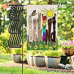 Swooflia Be Kind Garden Flag Spring Summer Flower Small Yard Flag for Outside Decor Burlap LGBT Garden Banner 12x18 Inch Double Sided HYQ-225