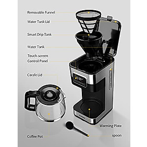SHARDOR Coffee Maker, 10-Cup Programmable Drip Coffee Machine with Touch-Screen, Pause & Serve, Black & Stainless Steel