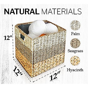 CHI AN HOME Wicker Storage Cubes, 12x12 Storage Cube Bins, Set of 4 Heavy Duty Hyacinth Storage Baskets for Shelves, Natural Foldable Square Baskets for IKEA Kallax, Large Woven Storage Basket, 4 Pack