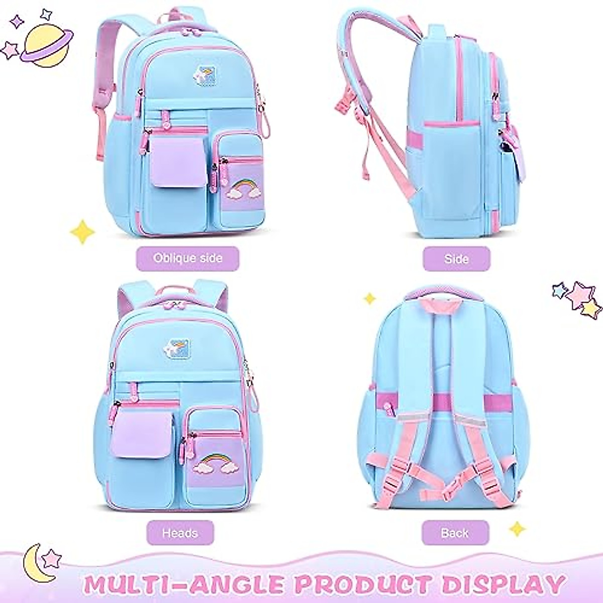 BYXEPA Girls Backpack, School Kids Backpacks for Girls, Cute Book Bag with Compartments for Girl Kid Students Elementary School, Kids' School Bag, Solid Blue