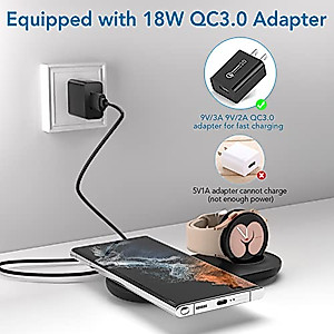 Wireless Charging Station, Dual Wireless Charger for Samsung Galaxy Watch 4/3 Active2/1,Fast Wireless Charging Pad for Samsung Galaxy Z Flip4/3 Fold 4/3 S22/Ultra/+/S21/Note 20/10 Buds2 Pro(Adapter)