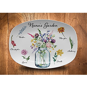 Birth Month Flower Plate, Personalized Family Platter, Flowers In Jar Platter, Custom Gift, Grandma's Garden Platter Nana's Garden Platter, Grandparent Gift from Grandkids Mother Day Gift Idea