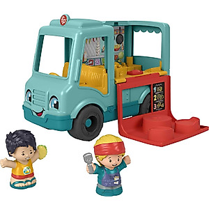 Fisher-Price Little People Musical Toddler Toy Serve It Up Food Truck Vehicle with 2 Figures for Pretend Play Ages 1+ Years