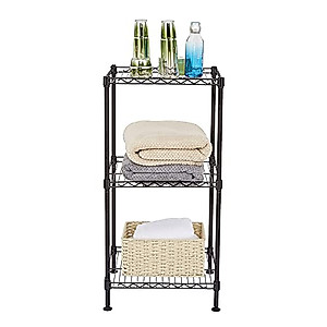Storage Rack 3 Tier Black Wire Shelving Tower Tool Adjustable Utility Shelves Heavy Duty Standing Shelf Units for Laundry Bathroom Kitchen Pantry Closet