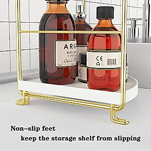 FSyueyun 2-Tier Corner Bathroom Countertop Organizer, Kitchen Spice Rack Makeup Storage Shelf Vanity Bedroom Storage Tray (Gold)