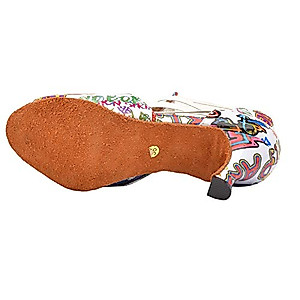 Womens Latin Salsa Dance Shoes 3 Inches Flared Heel Sexy Open Toe Ballroom Party Soft Sole Professional Indoor Dancing Sandals (White, Numeric_12)