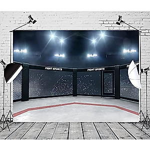 BELECO 7x5FT Fabric Boxing Backdrop Stadium Light 3D Boxing Arena Photo Backdrop Fight Sports Competition Boxing Ring Photography Background UFC Decor Baby Shower Birthday Party Boys Men Photo Props