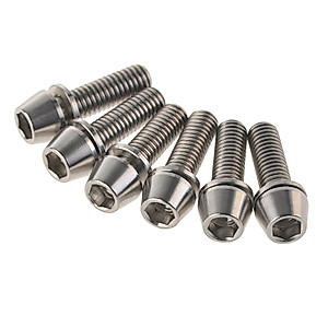 Yaruijia Titanium Bolt for MTB Bicycle Stem M5x16/18/20mm Taper Head Hex Socket Screws with Ti Washer Pack of 6 (M5x20mm, Titanium)