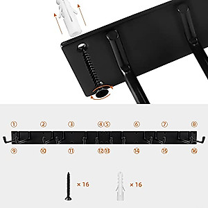 Garden Tool Rack Garage Storage Tool Organizer 34 Inches Wall Mount, Heavy Duty Solid Steel Max 200lbs, Tool Hangers 6 hooks for Yard Tools, Shovels, Rakes, Brooms, Cords, Hoses, Ropes