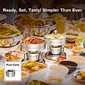 WARMOUNTS 1QT Chafing Dishes for Buffet of 4, Round Chafing Dishes Buffet Set with Glass Lid, Individual Single Shabu Hot Pot, Stainless Steel Chafers and Buffet Warmers Sets for Parties, Weddings