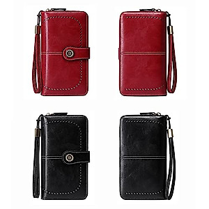 Earnda Wallet for Women RFID Credit Card Holder Leather Large Capacity Wristlet Wallets Black