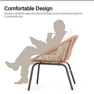 LAUSAINT HOME 4-Piece Patio Conversation Set, Breathable Bohemian Outdoor Rope Woven Furniture Set with Loveseat and Coffee Table for Backyard, Porch, Balcony, Beige