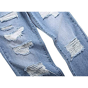 DANT BULUN Men's Ripped Distressed Destroyed Slim Fit Straight Leg Denim Jeans (38, Light BlueLY005)