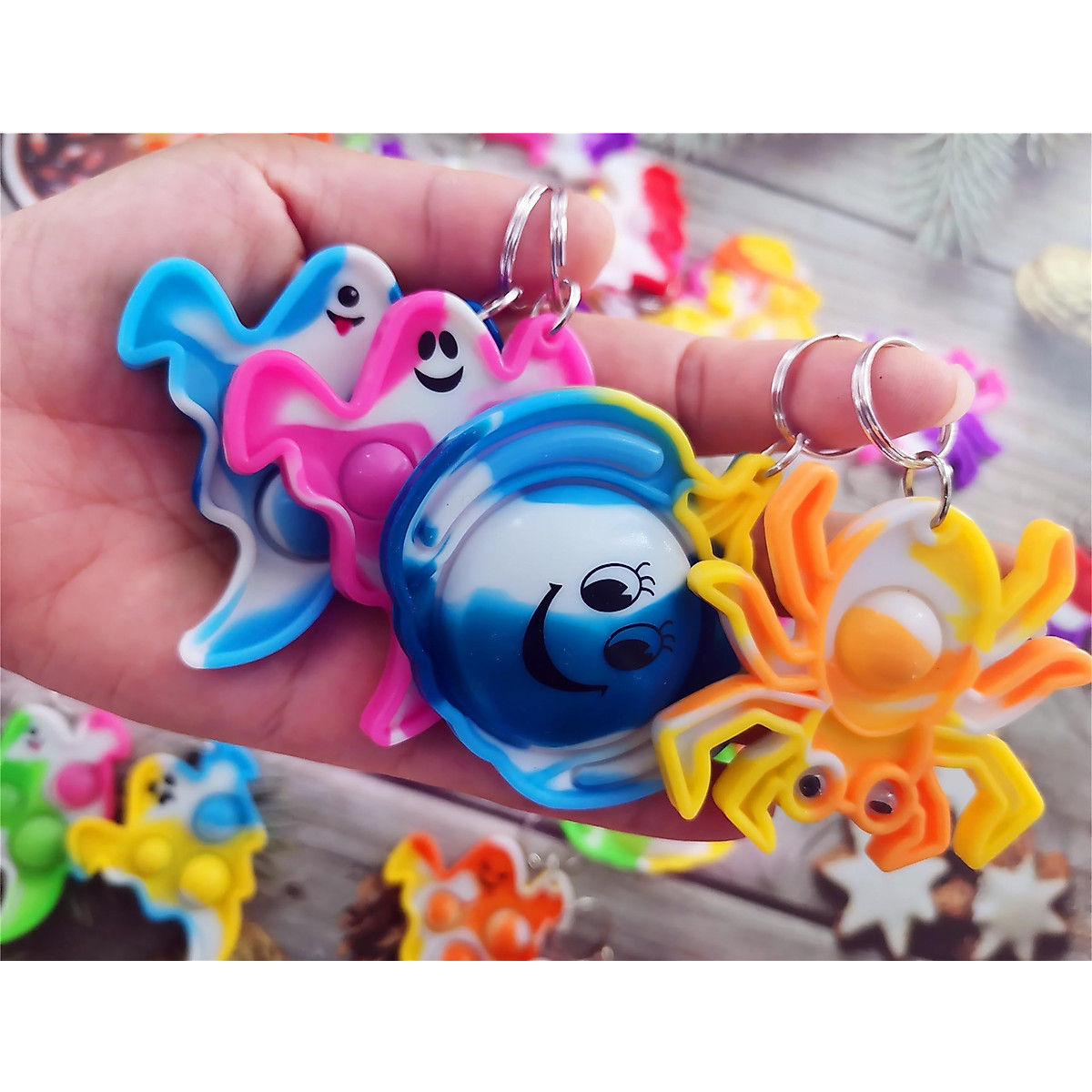 Roaqua 30 Packs Bulk Spider Ghost Pumpkin Bat Push Fidget Bubble Mini Pop Fidget,Small Halloween Party Favors Supplies and Classroom Student Prizes Gifts