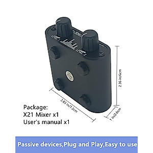 TENEALAY 2 Way Audio mixer 3.5mm Un-powered mixer, 2 to 1 Stereo aux 3.5mm line levels control Box mini passive mixer X21