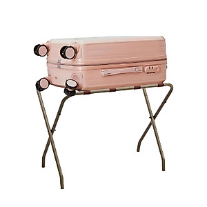 Kings Brand Furniture Anderson Folding Luggage Rack - Suitcase Stand With Storage Shelf - Folding Luggage Rack for Guest Room and Bedroom - Sturdy Portable and Stylish Metal Suitcase Stand - Gold