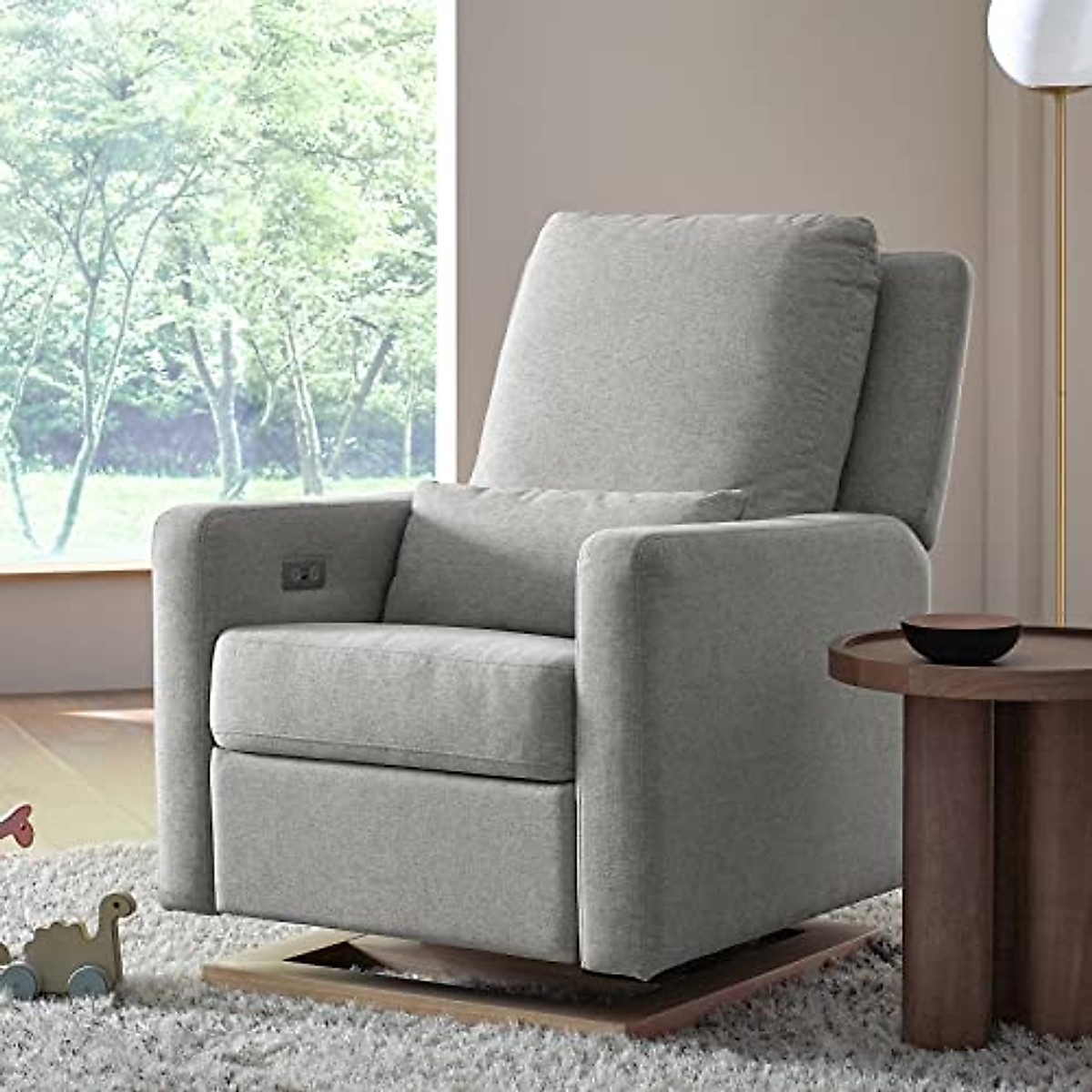 Babyletto Sigi Electronic Power Recliner & Glider with USB Port in Performance Grey Eco-Weave, Water Repellent & Stain Resistant, Greenguard Gold and CertiPUR-US Certified