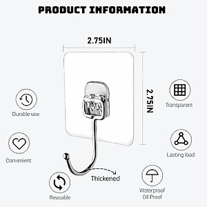 Large Adhesive Hooks, 30-Pack Heavy Duty Sticky Hooks, Waterproof Transparent Hooks, Self-Adhesive Traceless Hooks for Hanging, Clear Hooks with No Damage Installation