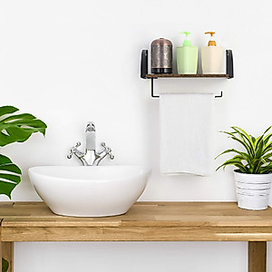 BTY Paper Towel Holder with Shelf, Vintage Farmhouse Wall Mounted Paper Towel Holder Under Cabinet Spice Rack for Kitchen, Bathroom Toilet Paper Dispenser - Rustic Brown