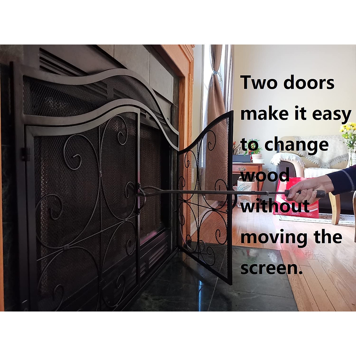 Black Fireplace Screen with Doors Fireplace Cover Screen Fireplace Screens Decorative Large Flat Guard Fire Screens Metal Mesh Wrought Iron Fire Place Panels Wood Burning Stove Accessories