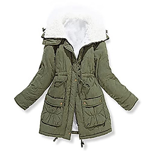 MEWOW Women's Winter Mid Length Thick Warm Faux Lamb Wool Lined Jacket Coat (M, ArmyGreen)