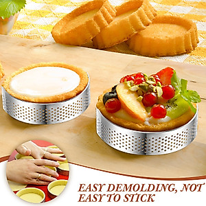 Mumufy 20 Pcs Perforated Tart Rings Round Stainless Steel Tart Rings for Baking Nonstick Metal Round Cake Ring for Pastry French Dessert Mousse Food Crisp Home Food Making Tool (2'',3.15'')