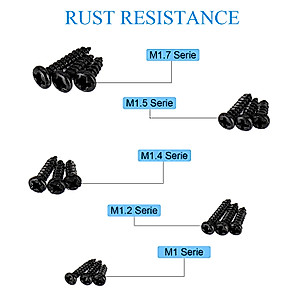 HanTof 750pcs Black Tiny Screws for Electronics, M1, M1.2, M1.4, M1.5, M1.7 Very Small Phillips Pan Head Self Tapping Screws, Micro Wood Screws, Mini Electronic Screws Assortment Kit-Carbon Steel