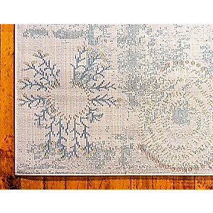 Unique Loom Estrella Collection Modern, Abstract, Colors, Distressed Area Rug, 2 ft 2 in x 6 ft 7 in, Beige/Light Blue