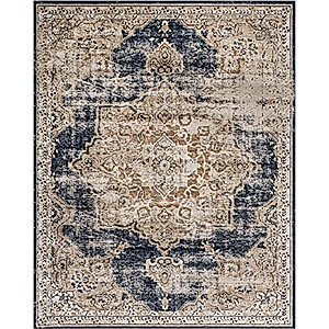 Unique Loom Chateau Collection Vintage, Distressed, Medallion, Rustic, Traditional Area Rug, 8' 0" x 10' 0", Beige/Navy Blue