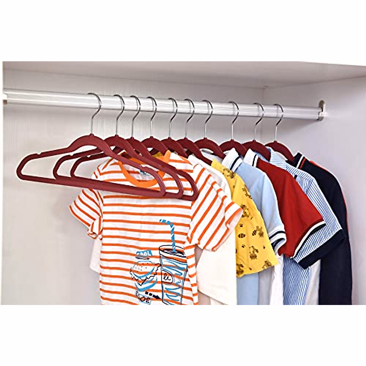 30+10 Quality Kids Children's Plastic Non Velvet Non-Flocked Thin Compact Shirt and Skirt/Pant Bundle Coat Hangers with Metal Clips for Skirts Pants Blouses 360° Swivel Hook, Jacket, Raspberry