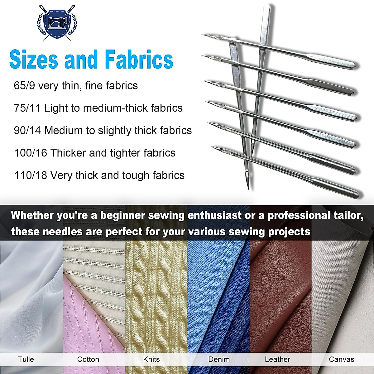 Sewing Machine Needles, Pack of 50, for Singer, Brother, Janome, Varmax and Home Sewing Machines. Universal Standard Needles in Sizes 65/9, 75/11, 90/14, 100/16, 110/18