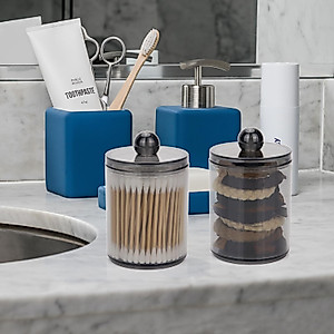 DAPOWER 2 Pack Qtip Holder Vanity Storage Canister for Cotton Ball Cotton Swab Pads Floss, 10-Ounce Clear Plastic Apothecary Jar with Lid, Bathroom Organizers and Storage (2)