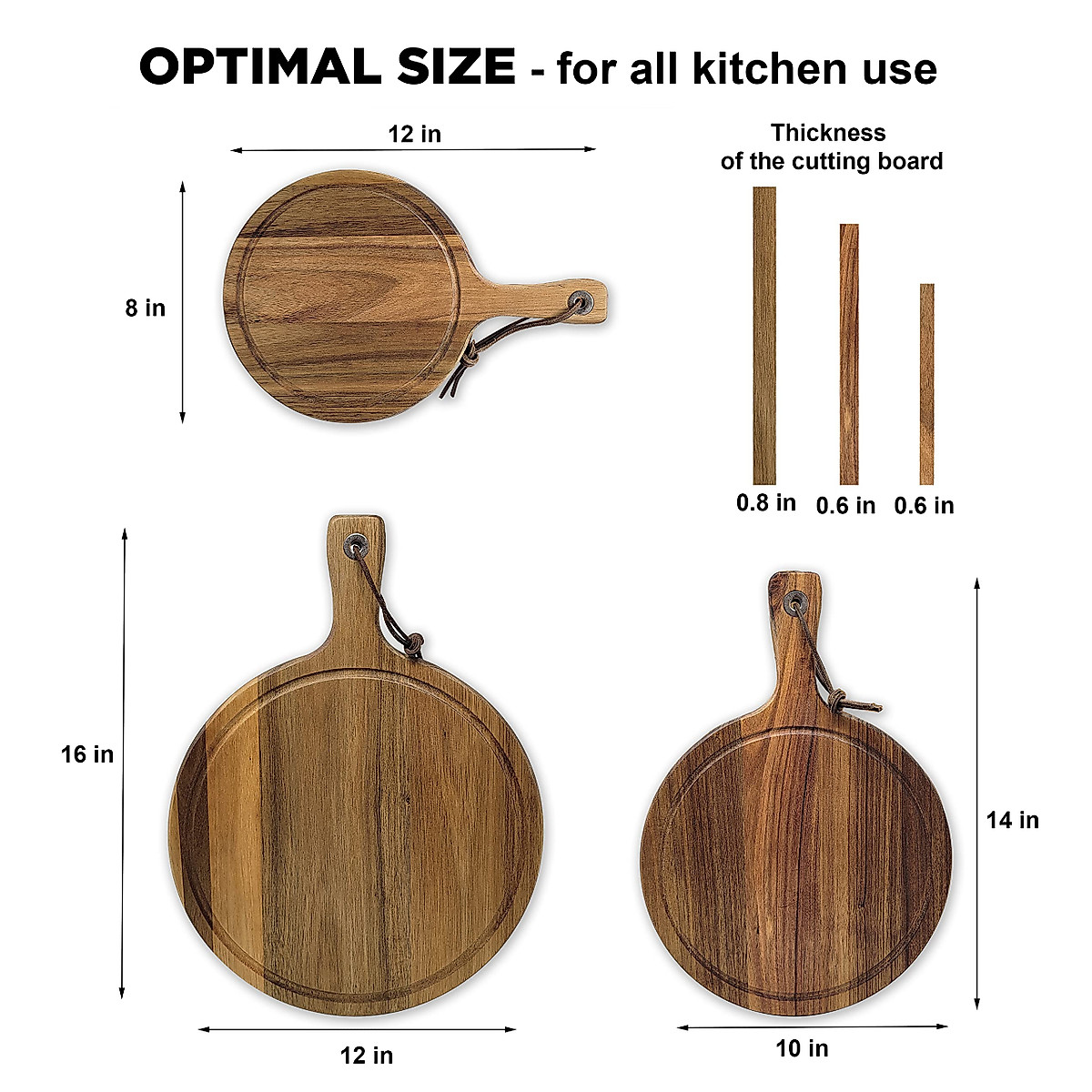 Homwoody Premium Acacia Wood Cutting Board with handle/Cheese Board - (Set of 3) Thick/Large Acacia Cutting Board/Charcuterie Boards - Luxury Wood Cutting Board/Cheese Board/Charcuterie Board/Platter