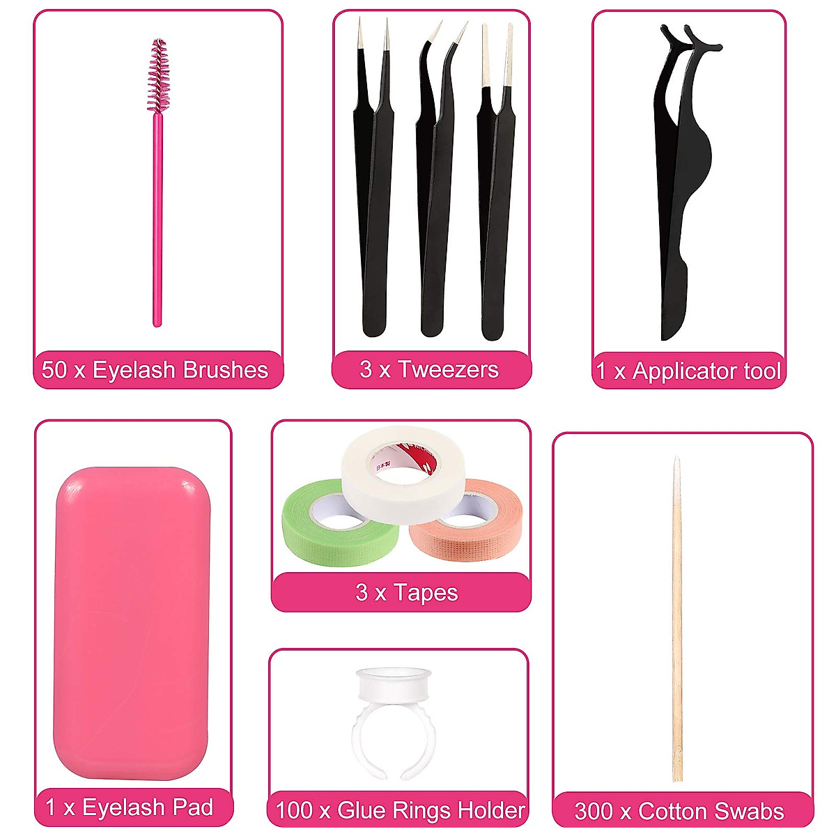 VEIDIA Eyelash Extension Supplies, including Lash Extension Tweezers, Disposable Mascara Brush Wand, Cotton Swabs, Glue Ring Holder, Eyelash Tape, Silicone Eyelash Pad - 458Pcs Eyelash Extension Kit