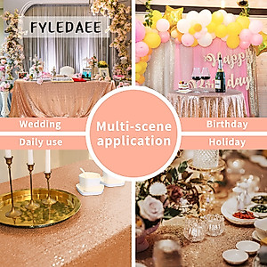 Rectangle 60X120 inch Rose Gold Sequin Table Cloths for Parties, Glitter Shiny Overlay Cover Fitted 6 FT Food Dessert Cake Tables for Birthday Wedding Baby Shower Holiday Reception Decoration
