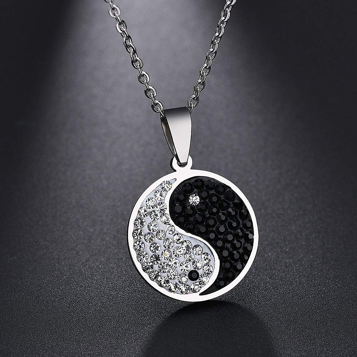 RZCXBS Yin Yang necklace Surgical Stainless Steel Chinese Taiji Bagua Jewelry with Diamond Eight Diagrams