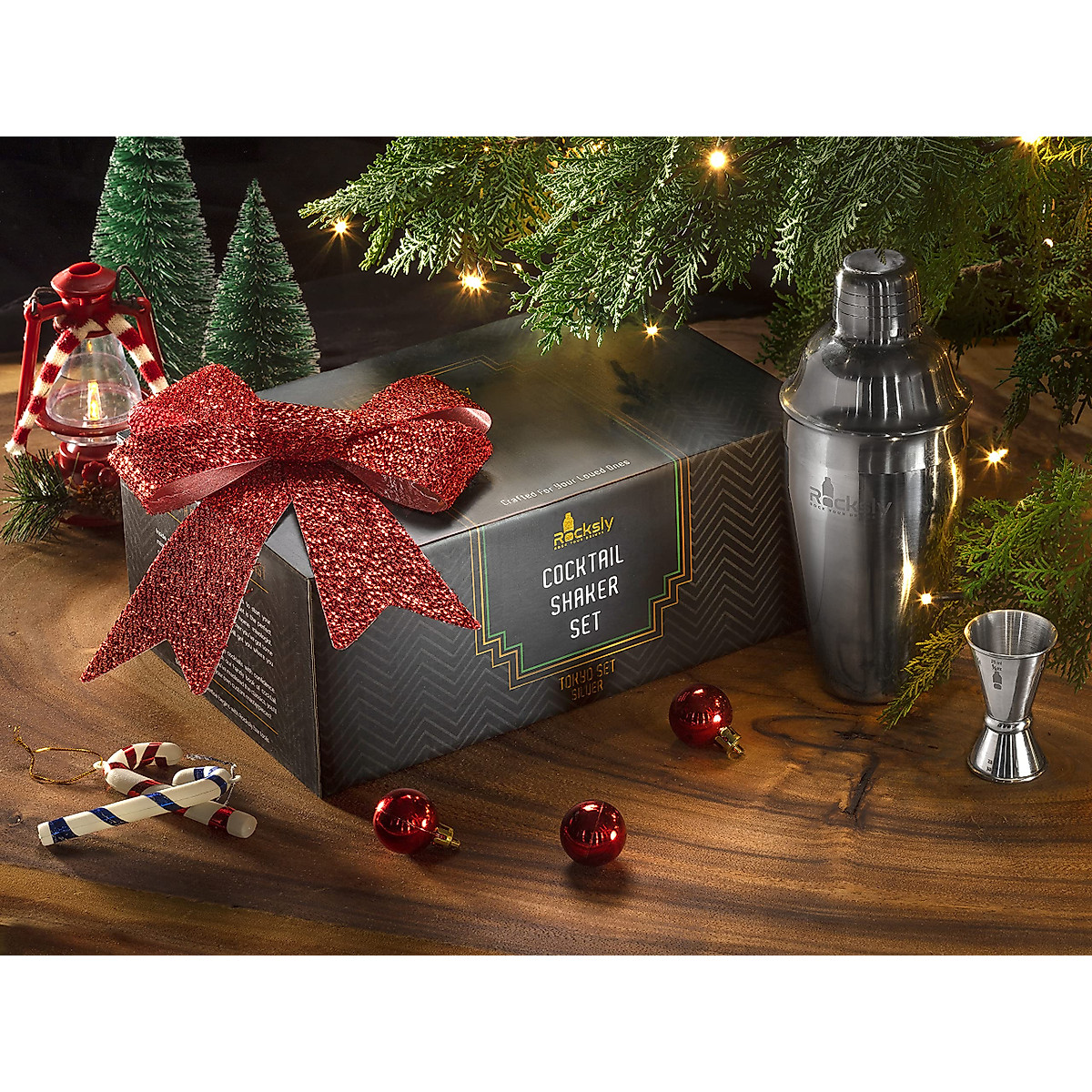 ROCKSLY MIXOLOGY BAR Set Premium Bartender Kit, Zig-Zag Tool Stand, 18 Oz Cocktail Shaker, Strainer, Jigger, Spoon, Tongs, Bottle Opener, Recipe Book