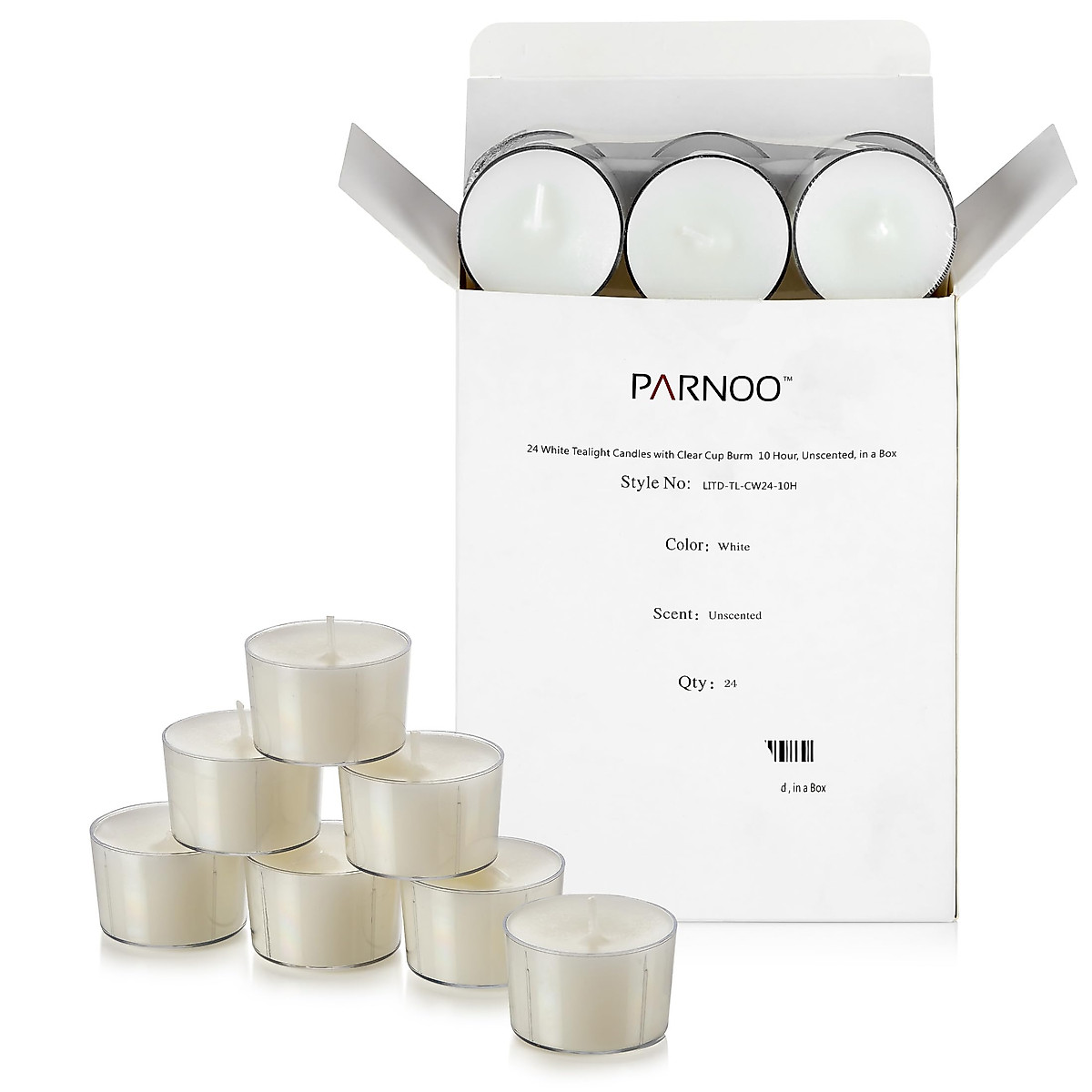 White Tea Light Candles with Clear Cup – Box of 24 – Extended Burn Time 10 Hour – Unscented and Smokeless Tealight – Perfect for Wedding, Party, Hotels, Restaurants