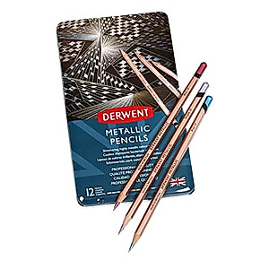 Derwent Colored Pencils, Drawing, Art, Metal Tin, Metallic, 12 Count (2305599)