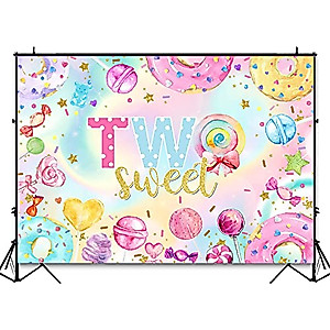 Avezano Two Sweet Donut Birthday Backdrop Sweet Candy Second Birthday Party Photography Background Blue Pink Gold Girl Happy 2nd Birthday Donut Theme Party Decoration Photoshoot Backdrops (7x5ft)