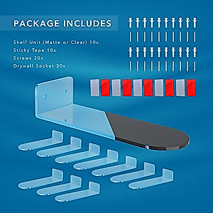 Clear Floating Shoe Display Shelf Wall Mounted Sneaker Shelves - 10 pack with screws, sticky tape, screwdriver and travel bag
