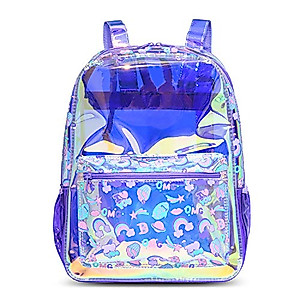 RuRu monkey Transparent Hologram Girls Clear Backpack - Ideal PVC Clear Backpack for Kids Ages 4-10 for Kindergarten, Preschool, and Lower Elementary Students, Purple