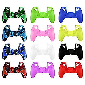PS5 Controller Skins Anti-Slip Silicone Cover Protector Case Handle Sleeve Dustproof for PS5 Playstation with 8 Thumb Grips (Camouflage Green)