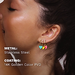 Hey Harper Iris Earrings Gold Huggie Hoop Earrings Dangle Drop - Waterproof & Sweatproof Dainty Gold Hoop Earrings for Women - Heart Pendant Earrings with 14K Golden Color PVD Coating