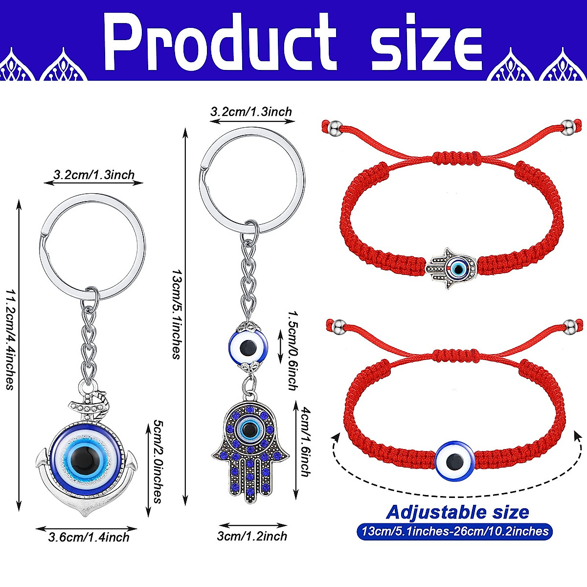 4 Pieces Evil Eye Keychains for Car Keys,Turkish Blue Evil Eye Keychain,Charms Pendants Crafting Glass Keychain with Keyring Hanging Ornament Jewelry Accessories Amulet for Women Good Luck