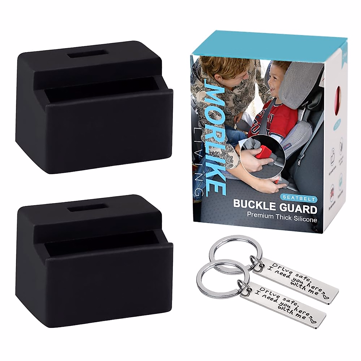 Morlike Silicone Seatbelt Secure Buckle Safety Cover Lock | Keep Children Safe in Car Seat and Prevent Kids from Accidentally Unbuckling | Buckle Guard Fits Almost Vehicles (Black, 2 Pack)