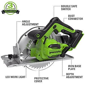 Greenworks 24V Brushless 7-1/4-inch Circular Saw, Battery and Charger Sold Separately